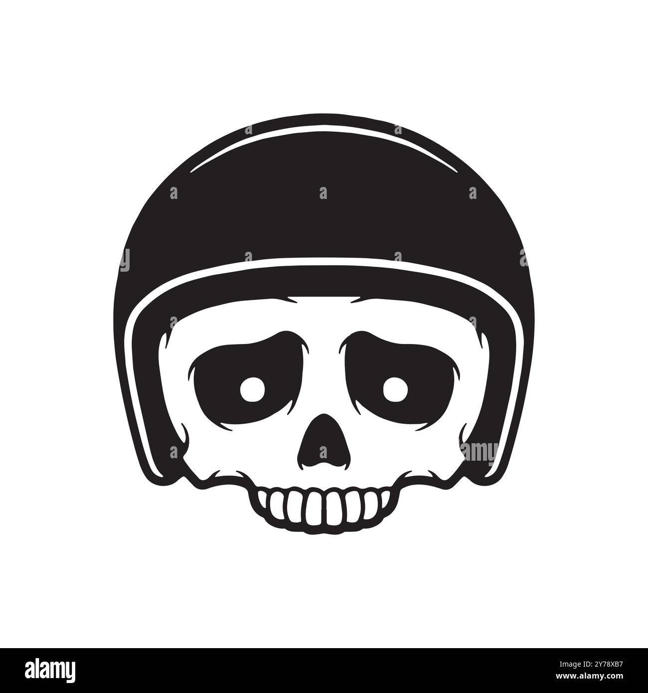 Skull head in motorcycle helmet illustration. Cartoon biker skull ...