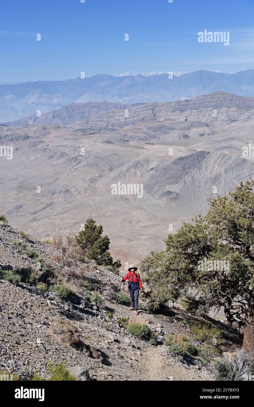 vertical image of woman hiking up Tin Mountain in Death Valley National ...