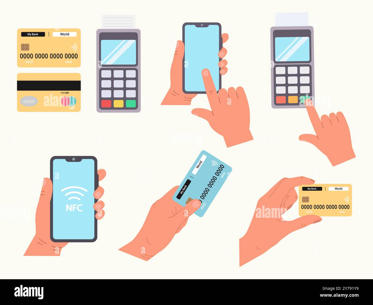 Contactless payment. Set of illustrations. Vector flat illustration Stock Vector Image & Art - Alamy