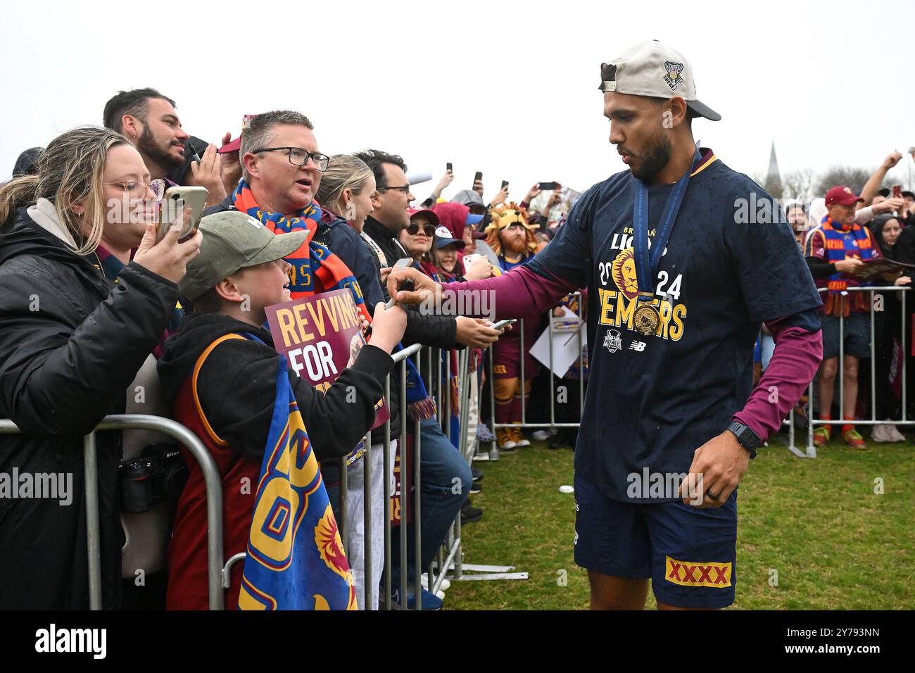 Melbourne, Australia. 29th Sep, 2024. Callum Ah Chee of the Lions is ...