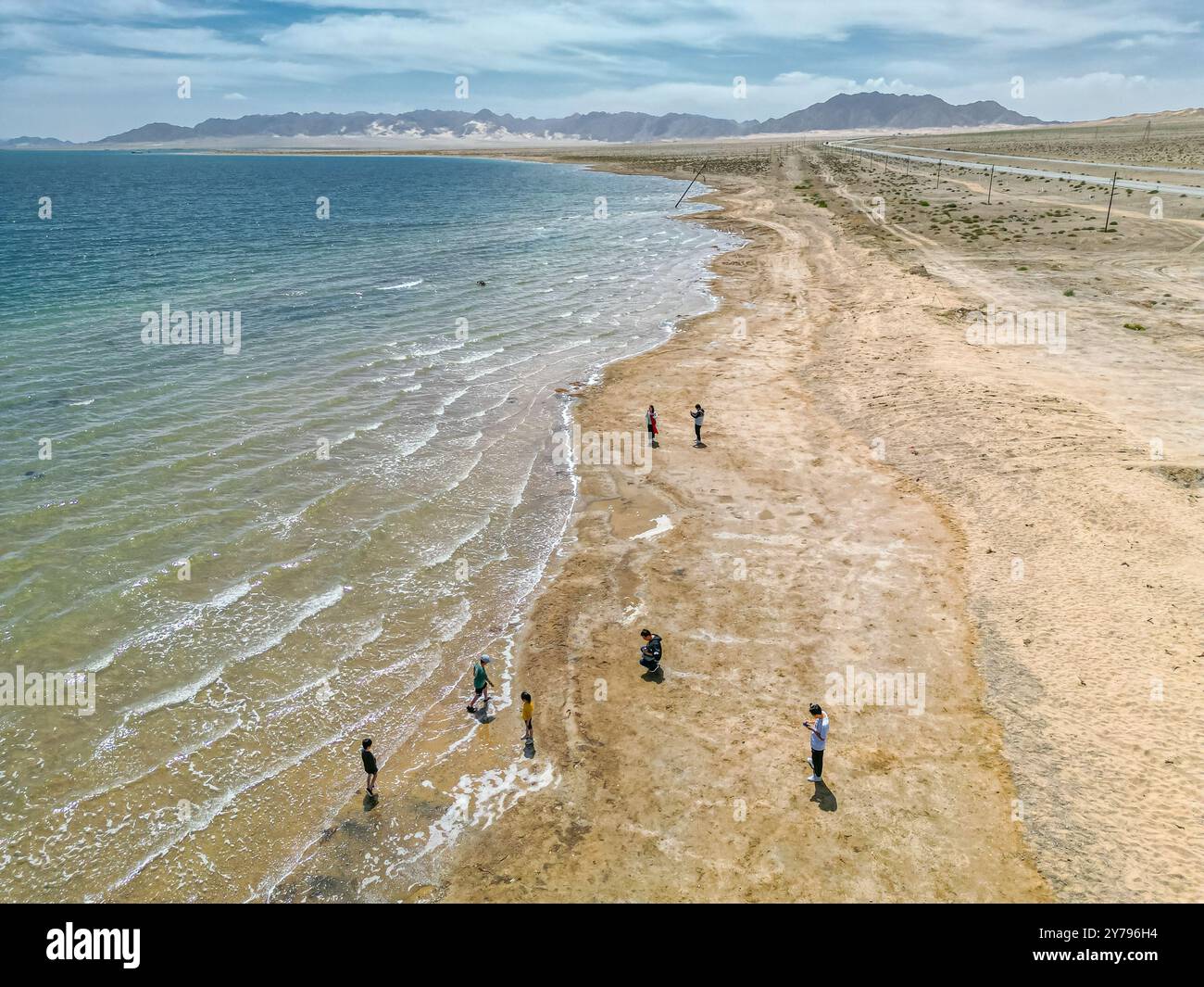 Drone aerial picture of the Xiao Chai Dan lake in Qinghai, China ...
