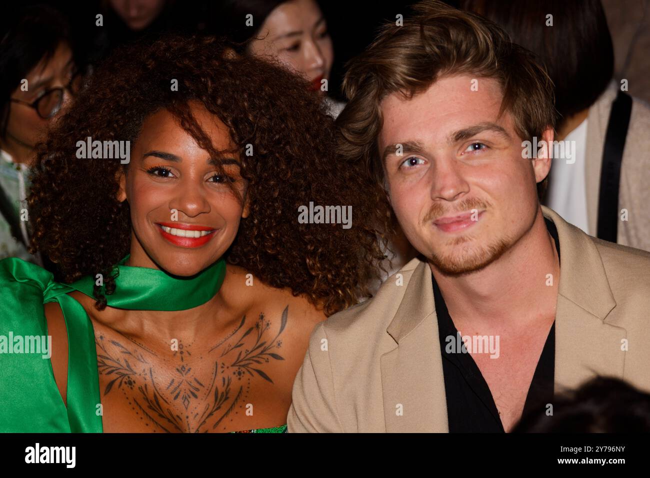 Paris, France. 28th Sept, 2024. TV presenter Alicia Fall and a guest ...