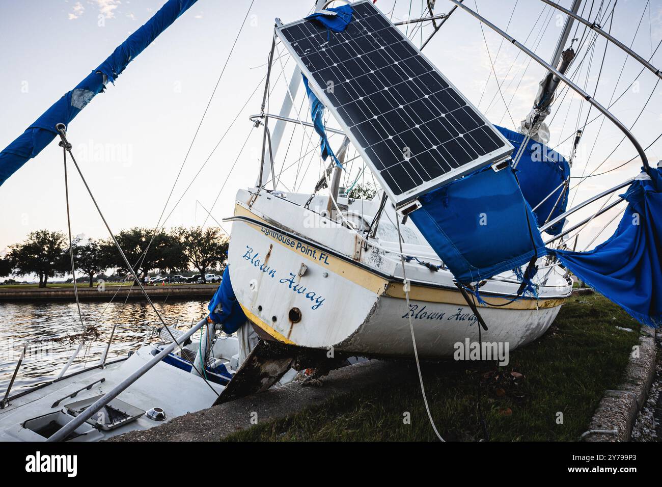 Davis Island, Florida, USA. 28th Sep, 2024. Boats which were anchored ...