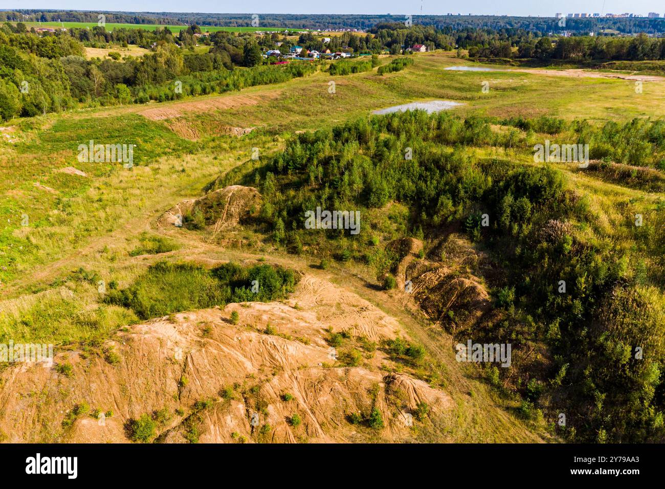 Aerial view of overgrown sand hills at an old sand quarry Stock Photo ...
