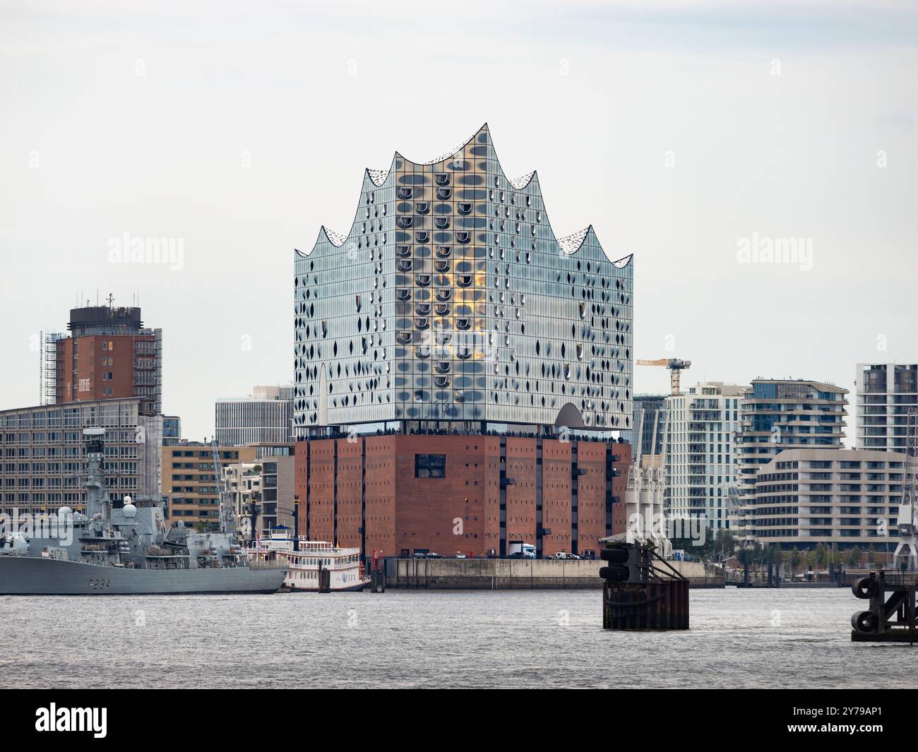 Elbphilharmonie building exterior view from a boat. The landmark is ...