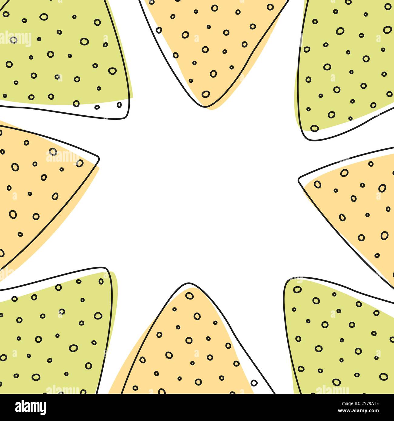 Outline Spinach and corn Mexican Nachos Square frame with spots in ...