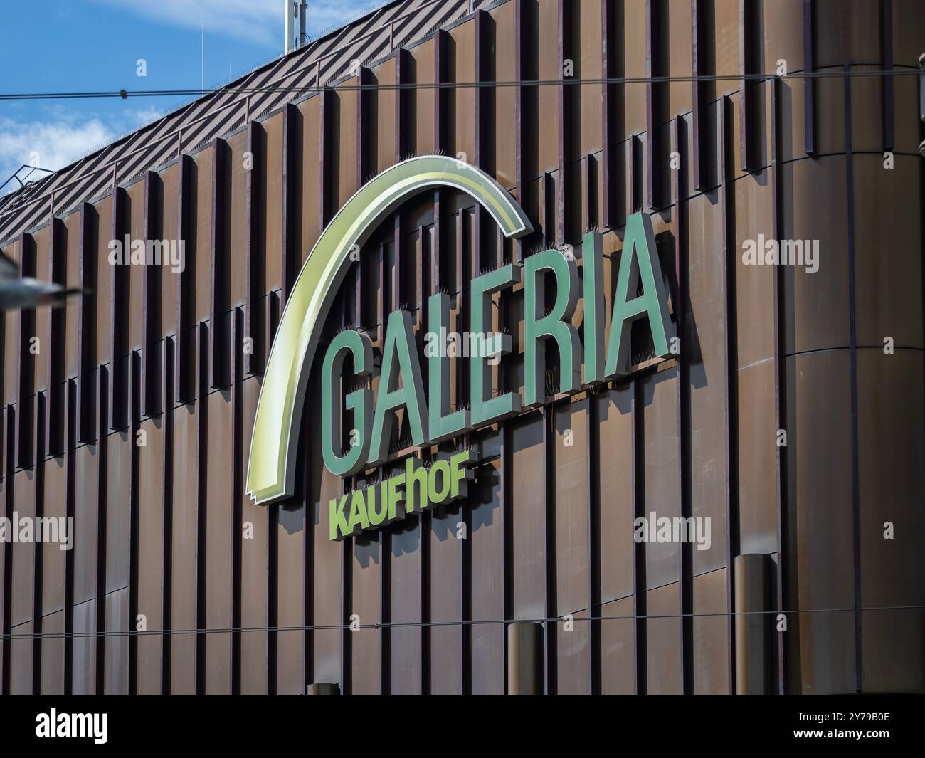 Galeria Kaufhof logo sign on the building facade of the shopping center ...
