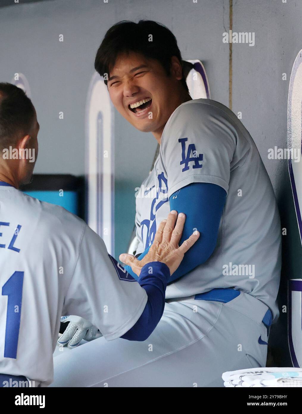 Los Angeles Dodgers' Japanese Shohei Ohtani is seen during MLB baseball ...