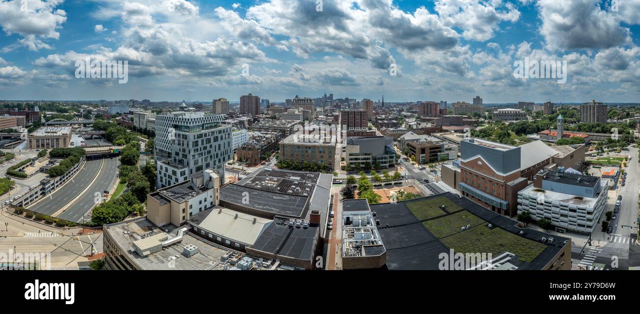 Aerial view of the University of Baltimore campus in downtown Baltimore ...