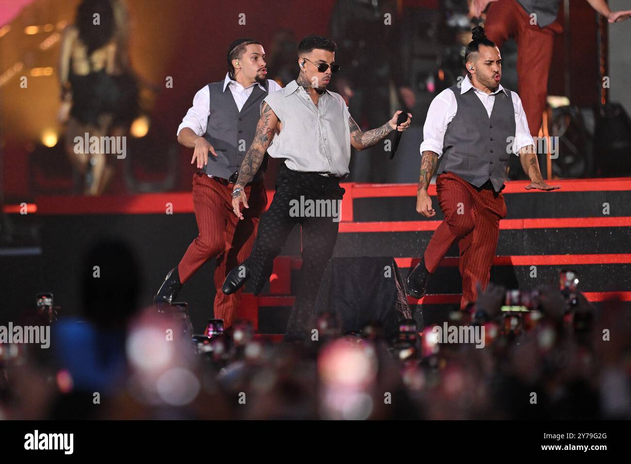New York, USA. 28th Sep, 2024. Rauw Alejandro performing on stage ...
