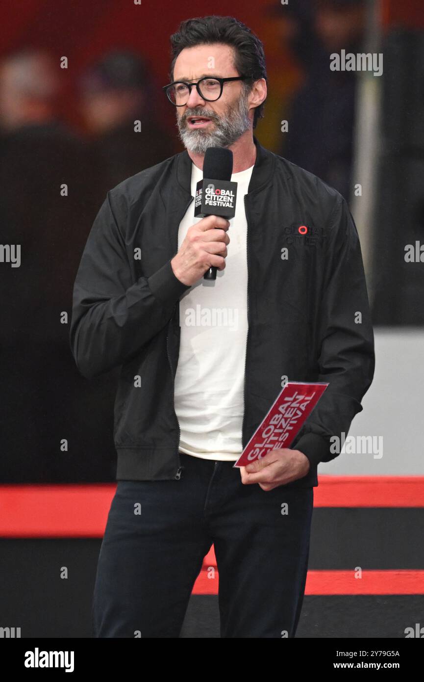 New York, USA. 28th Sep, 2024. Actor Hugh Jackman speaks during the ...