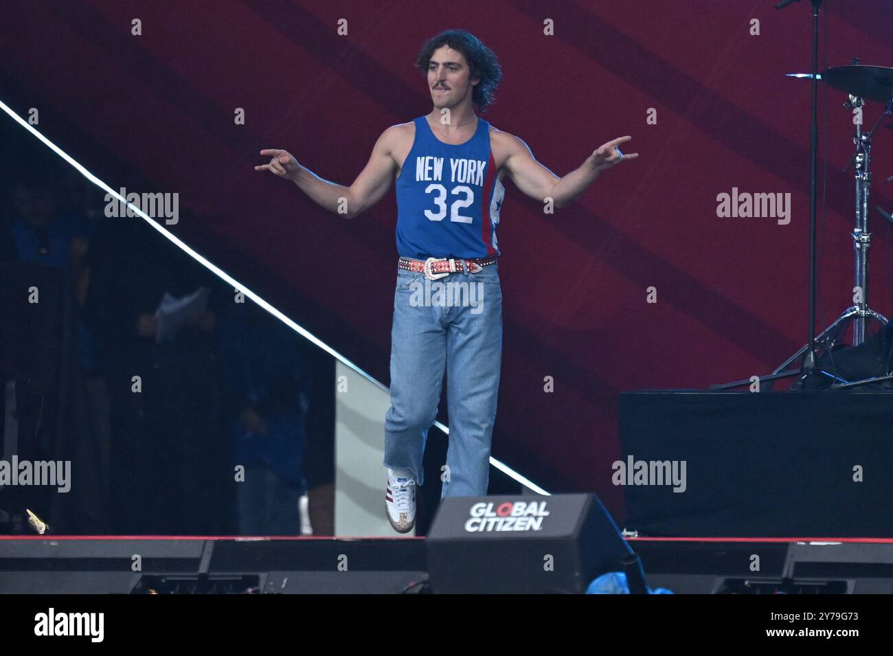 New York, USA. 28th Sep, 2024. Benson Boone performing on stage during ...