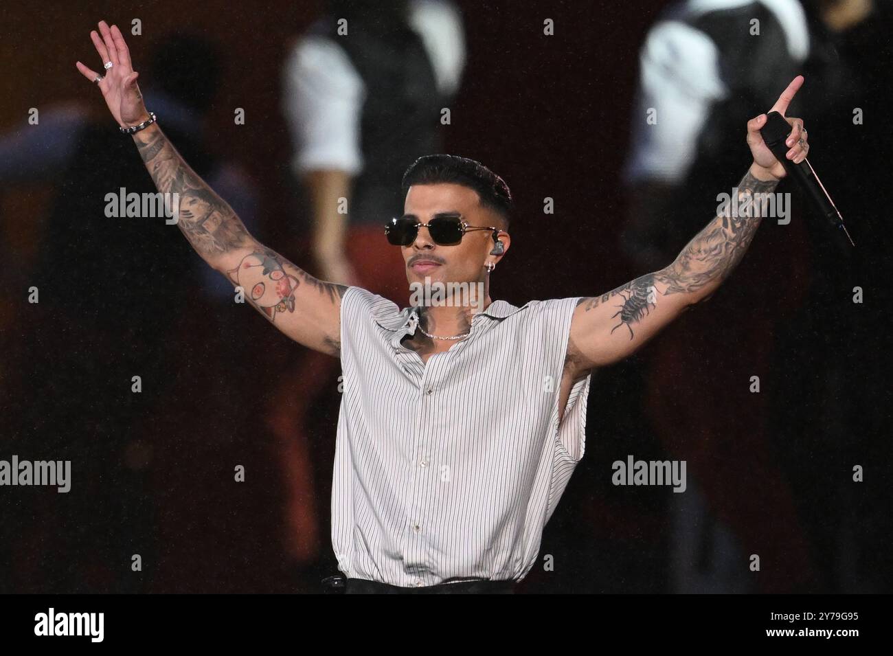 New York, USA. 28th Sep, 2024. Rauw Alejandro performing on stage ...