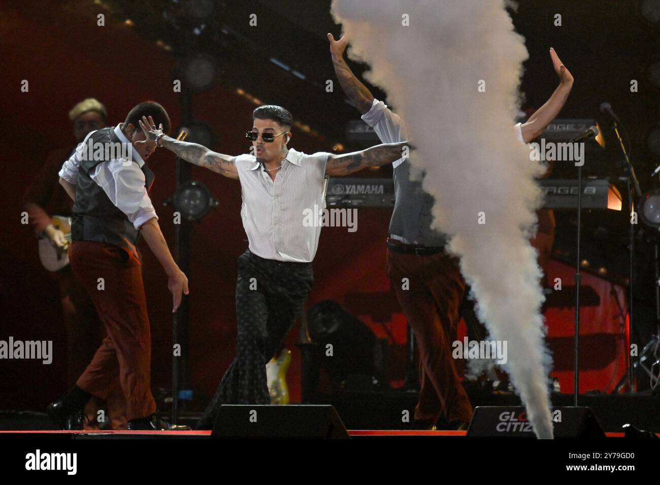 New York, USA. 28th Sep, 2024. Rauw Alejandro performing on stage ...