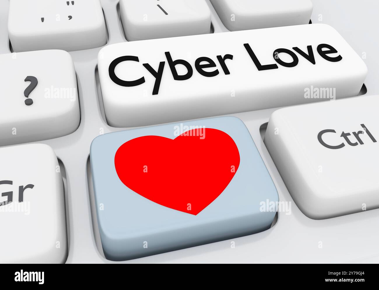 3D illustration of computer keyboard with the script Cyber Love on a ...