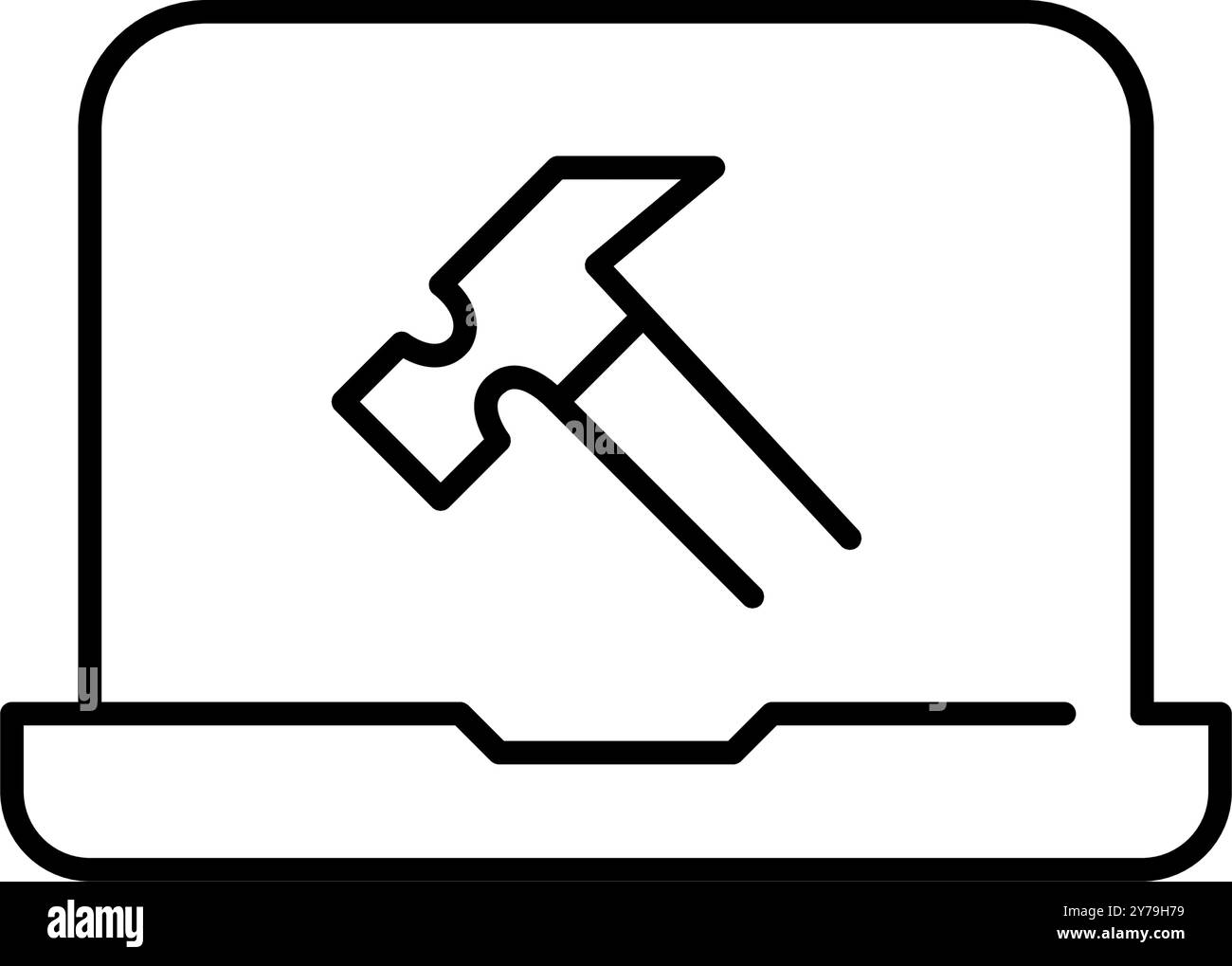 Hammer symbol on laptop. Computer repairs and hardware engineering ...