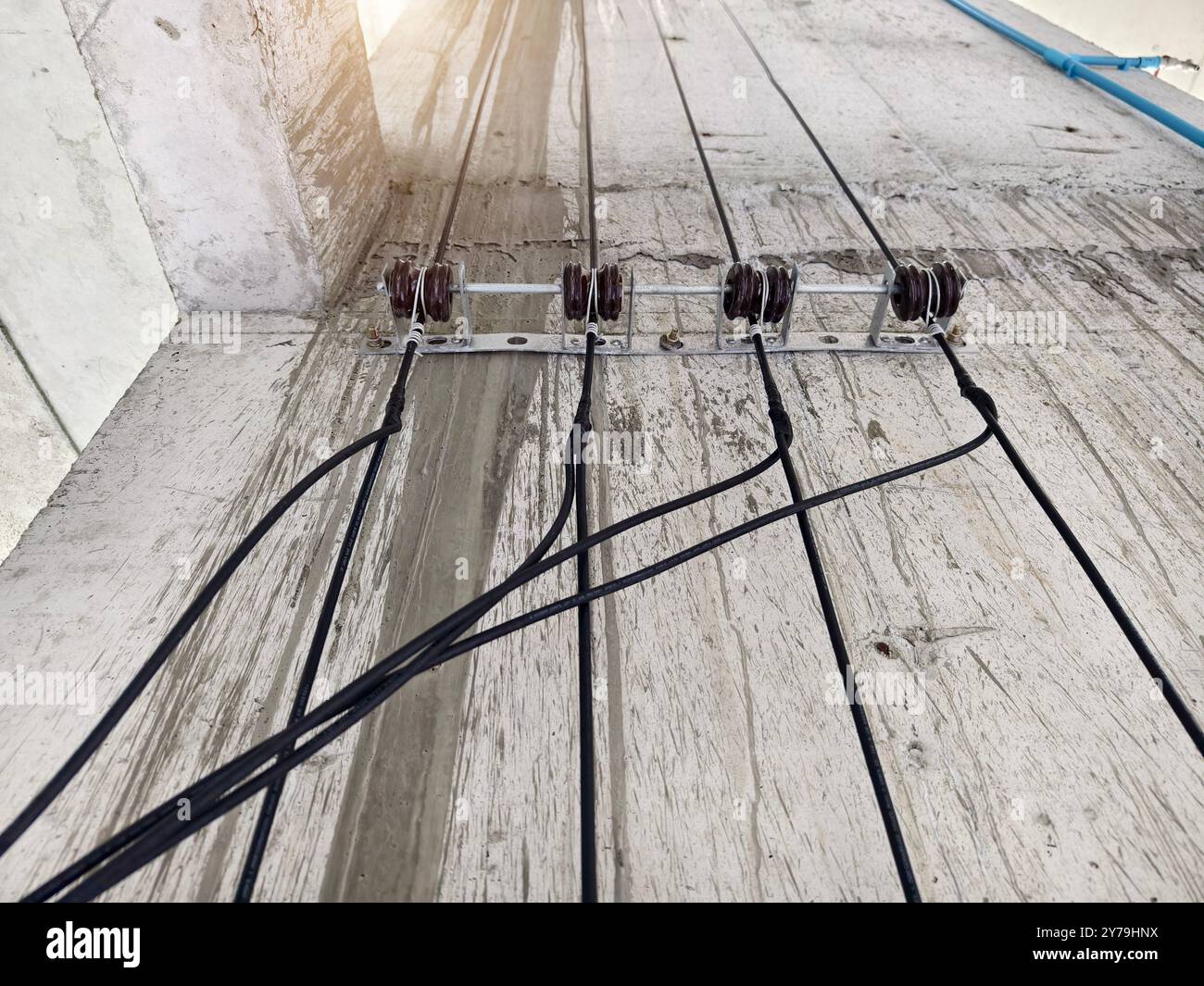Cables in an elevator shaft at a new building construction site Stock ...