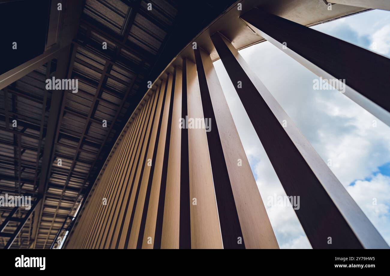A structure featuring wooden slats on construction site contributing to ...