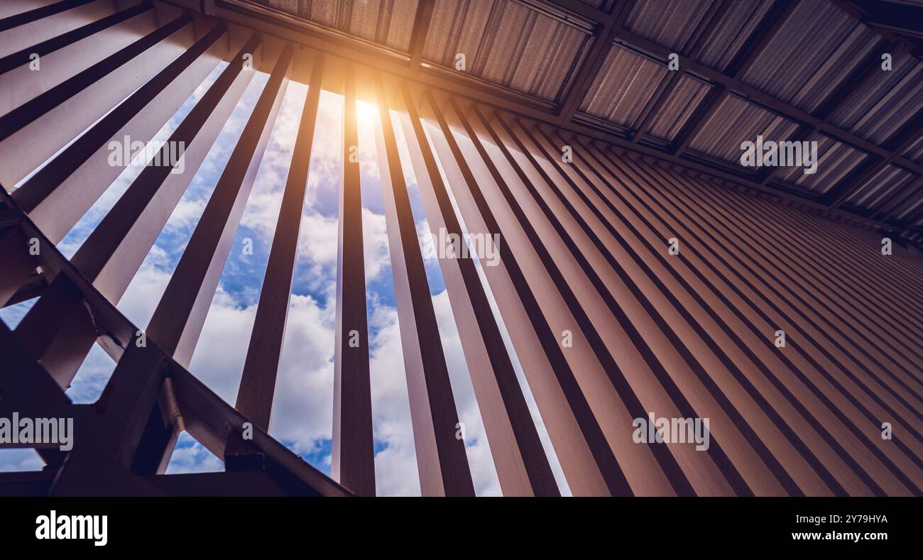 A structure featuring wooden slats on construction site contributing to ...