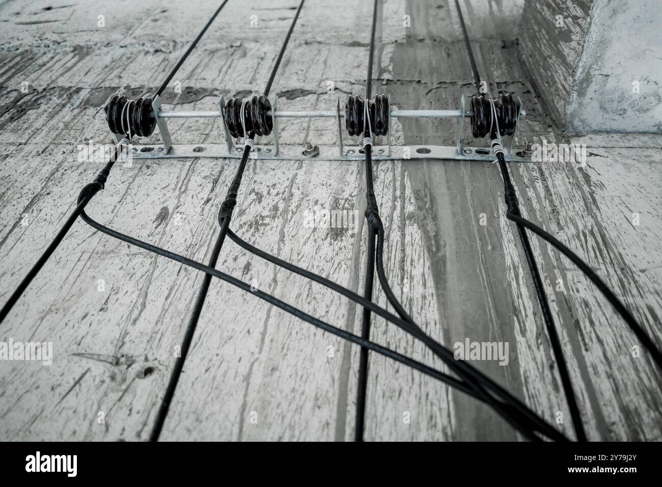 Cables in an elevator shaft at a new building construction site Stock ...