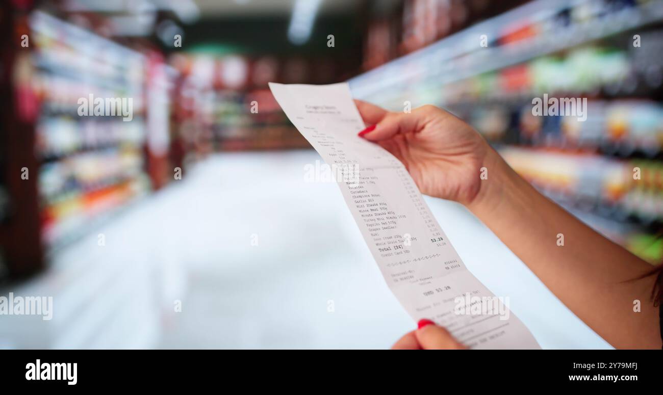 Supermarket Purchase Receipt At Grocery Retail Market Stock Photo - Alamy