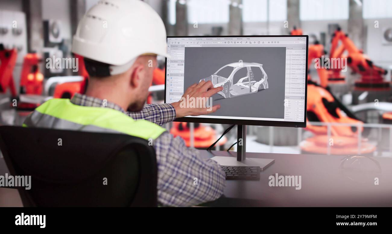 Industry Engineer Using Desktop PC Computer With CAD Software Stock ...