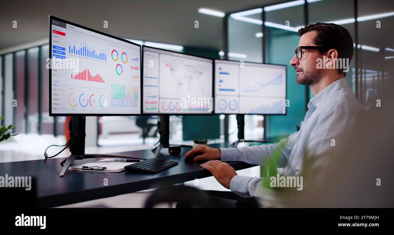 Financial Business Analytics Data Dashboard. Analyst Man Stock Photo ...