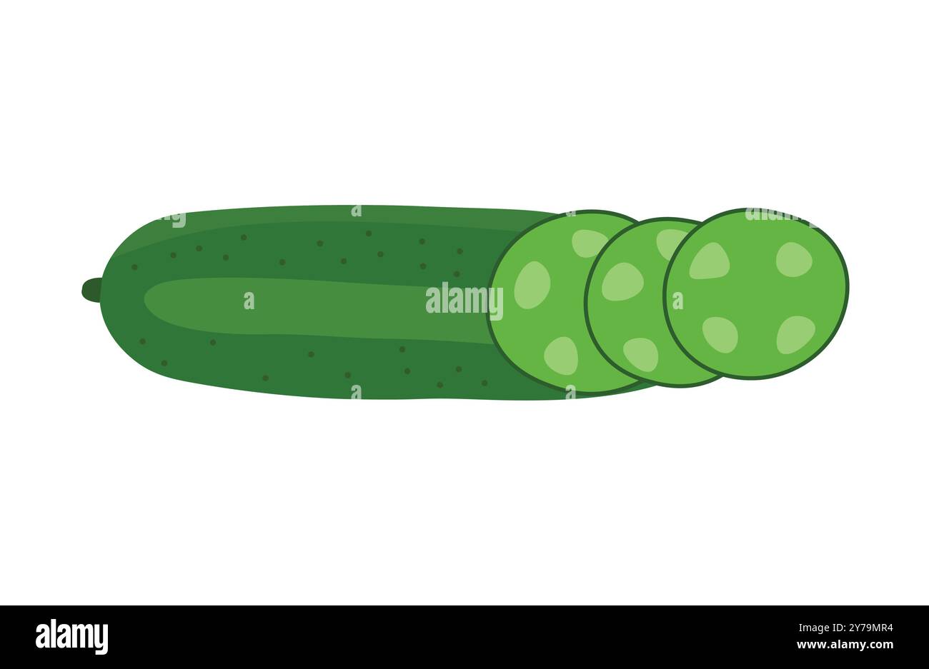 illustration of a whole cucumber with slices placed on the side ...