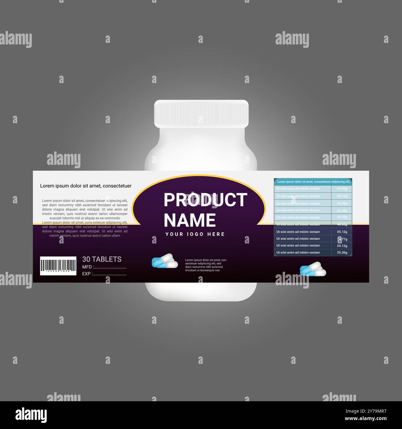 Beauty label, supplement bottle vector, white plastic Pills box Stock ...