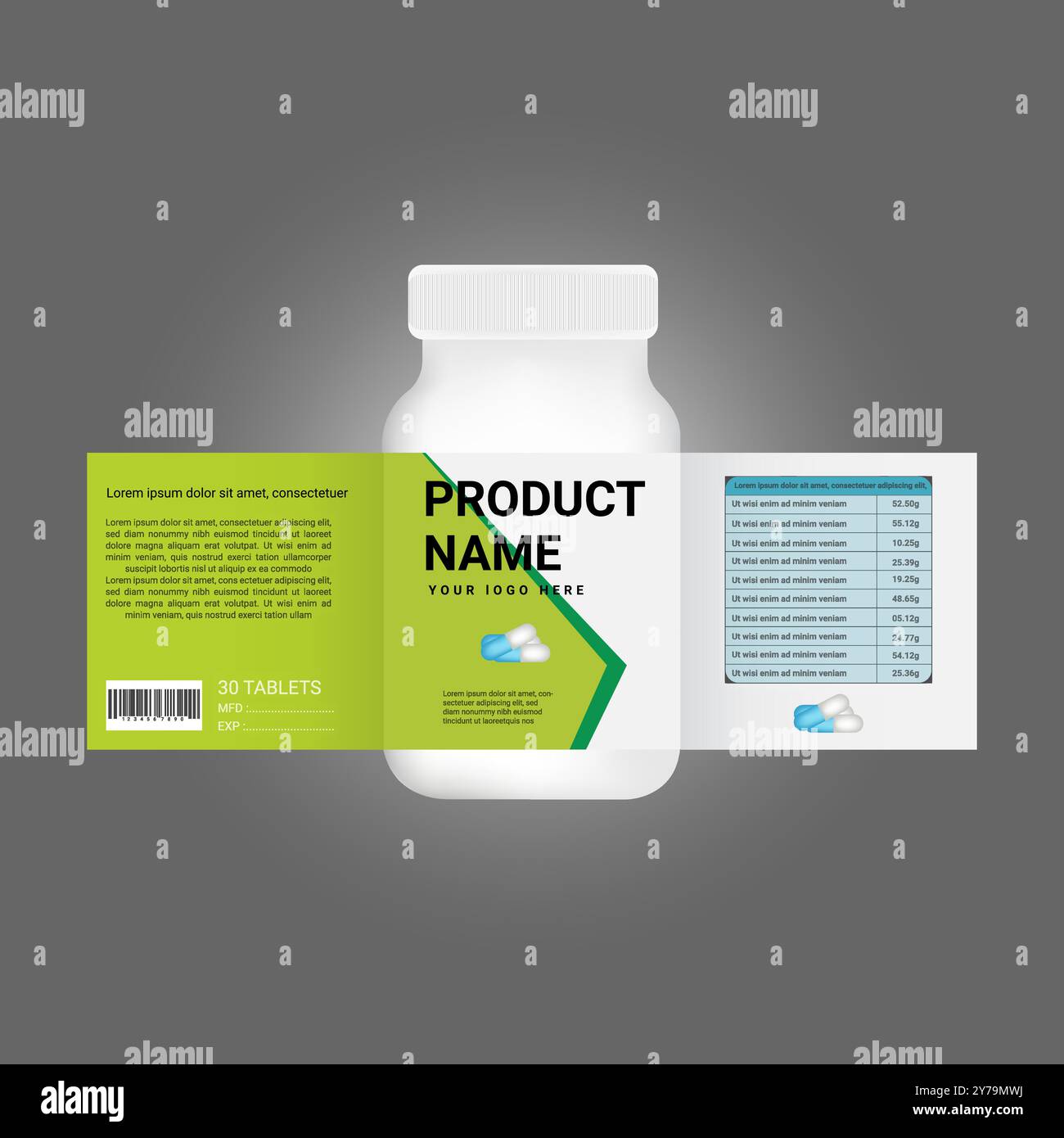 Beauty label, supplement bottle vector, white plastic Pills box, White ...