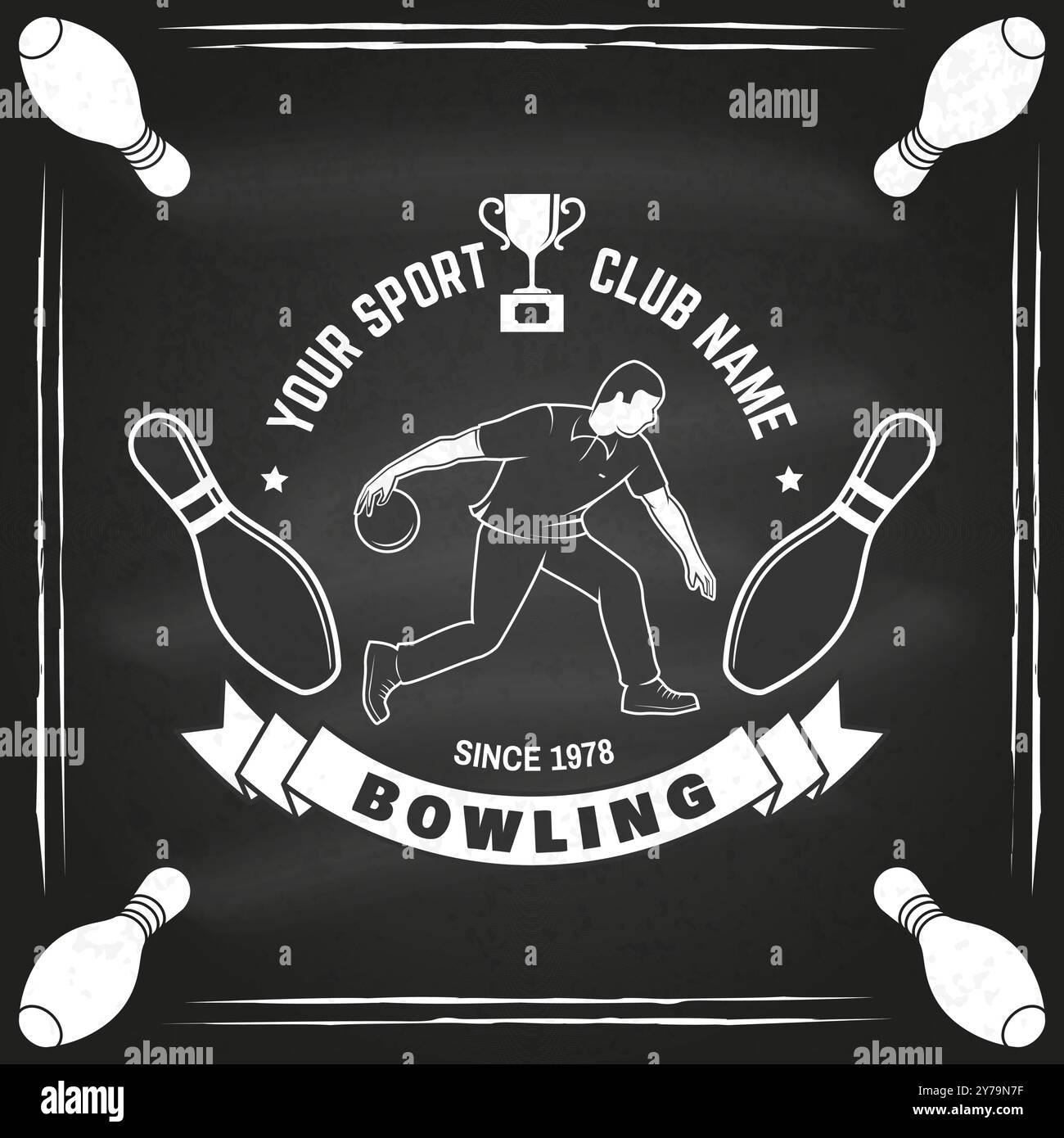 Bowling sports club logo, badge design on the chalkboard. Vintage ...