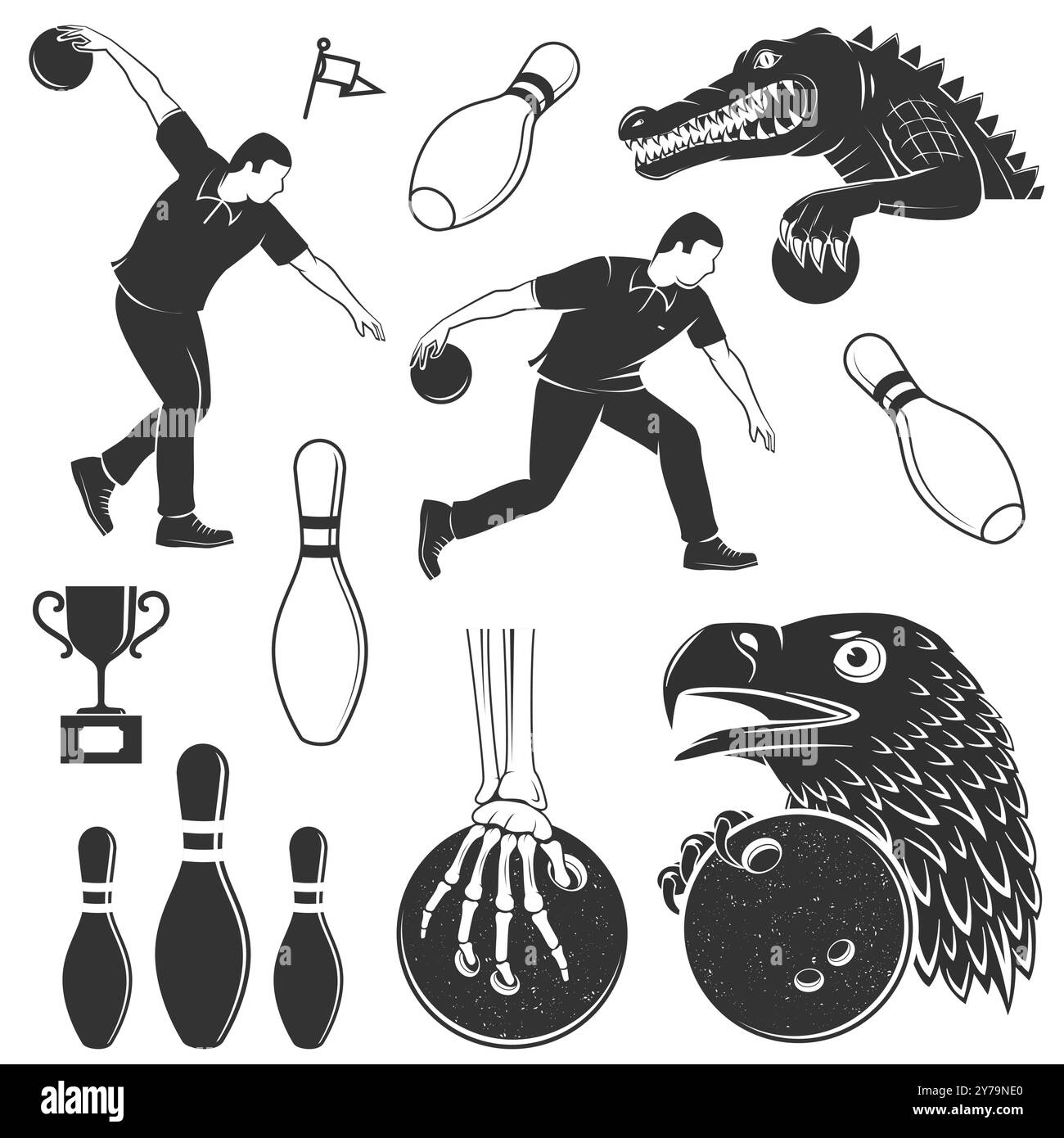 Set of bowler silhouette collection. Vector illustration. Player ...