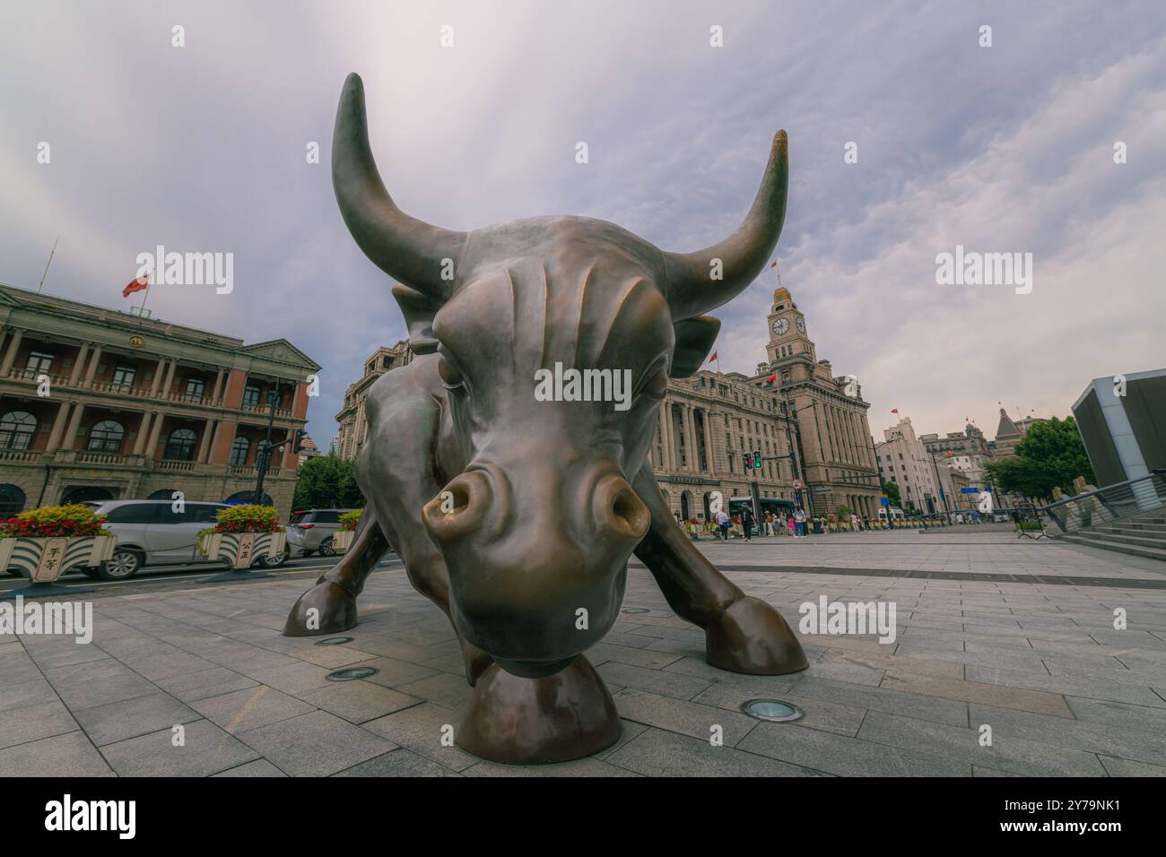 Shanghai, China - December 30, 2022: Bronze bull on The Bund in ...
