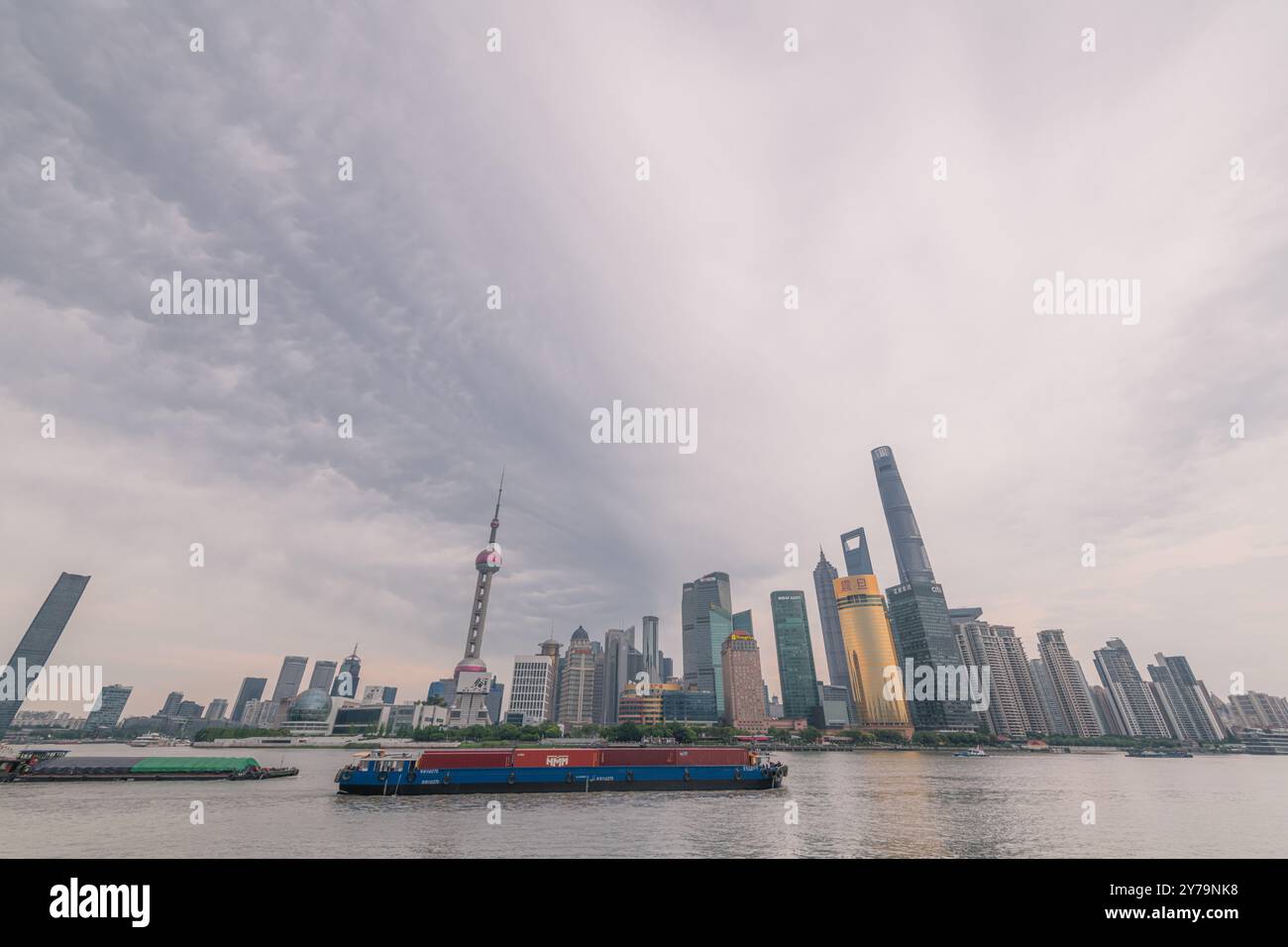 Shanghai, China - December 30, 2022: Wide angle shot of the Bund view ...