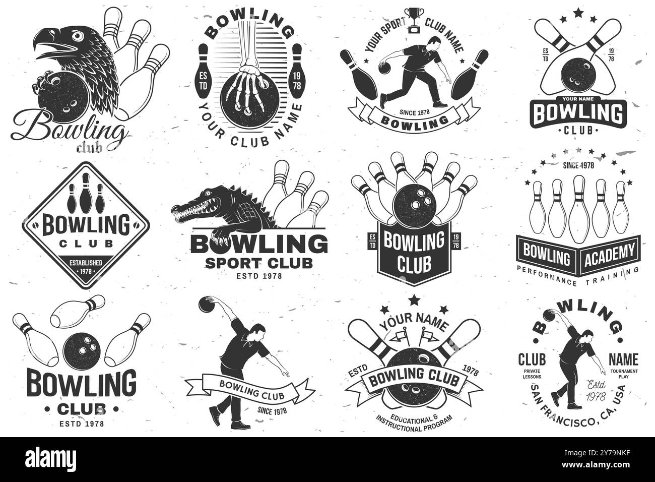 Set of Bowling sports club logo, badge design. Vintage design with ...