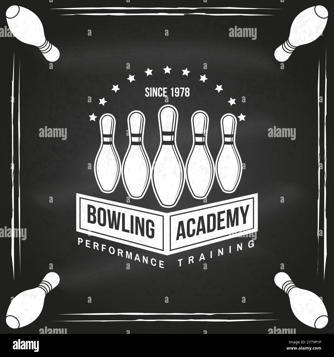 Bowling Academy logo, badge design on the chalkboard. Vintage design ...