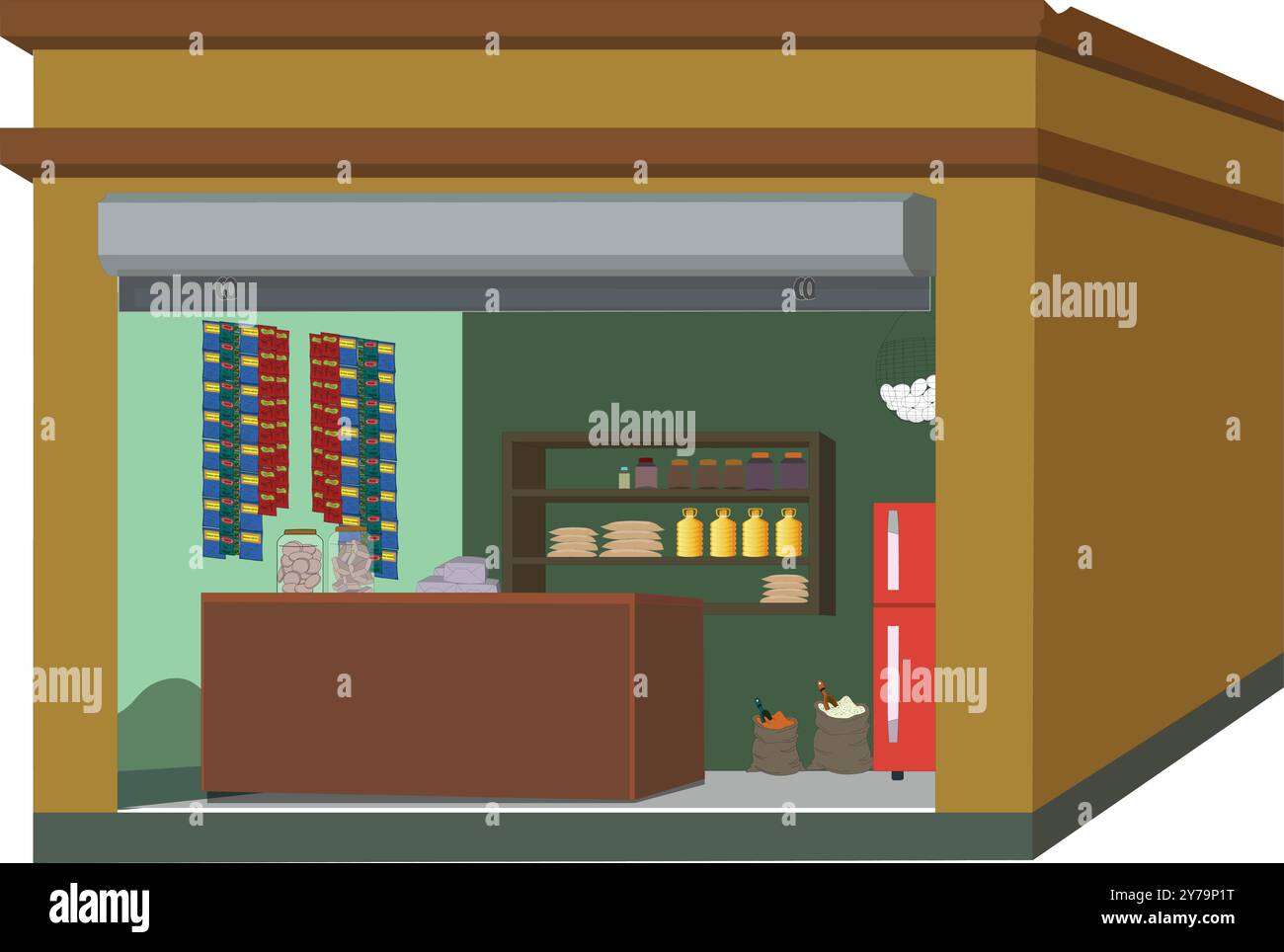 grocery shop with grocery items isolated on white background. Food store vector illustration ...