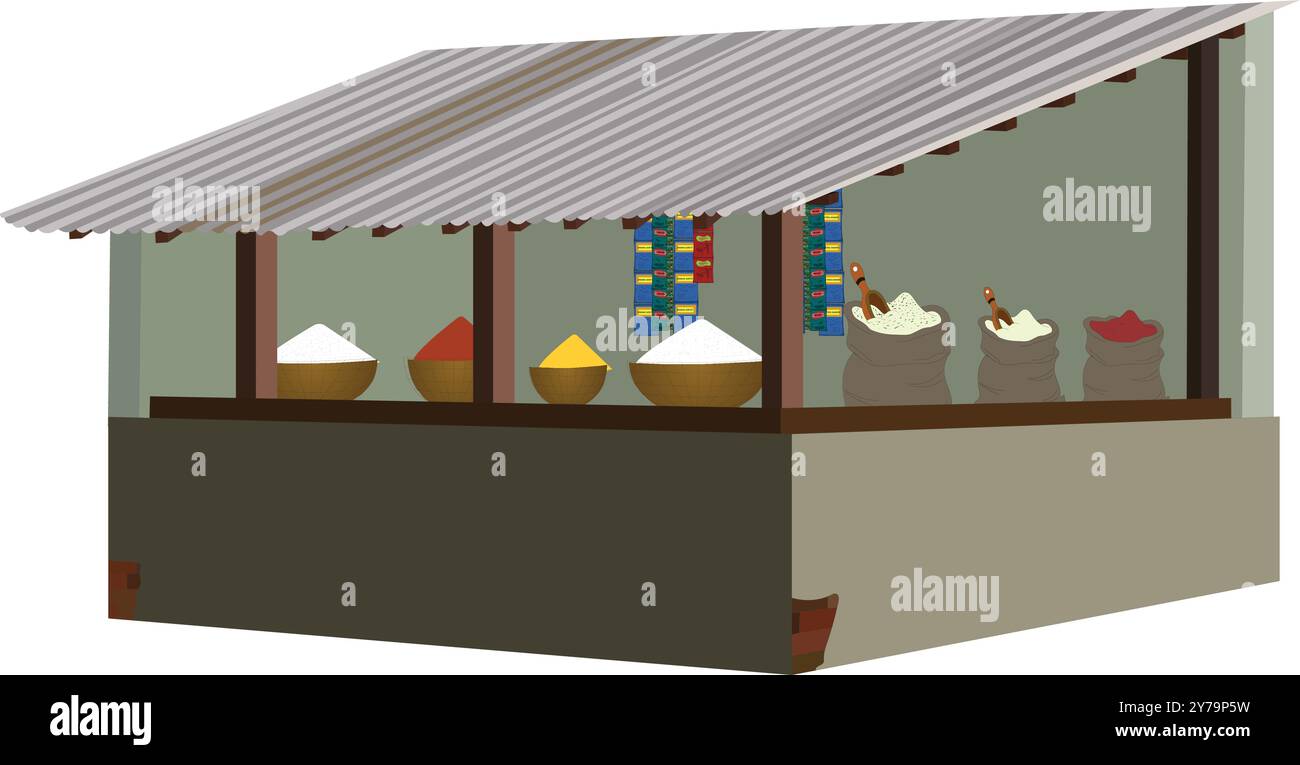 Indian Village grocery shop for cartoon animation. Asian store. grocery ...