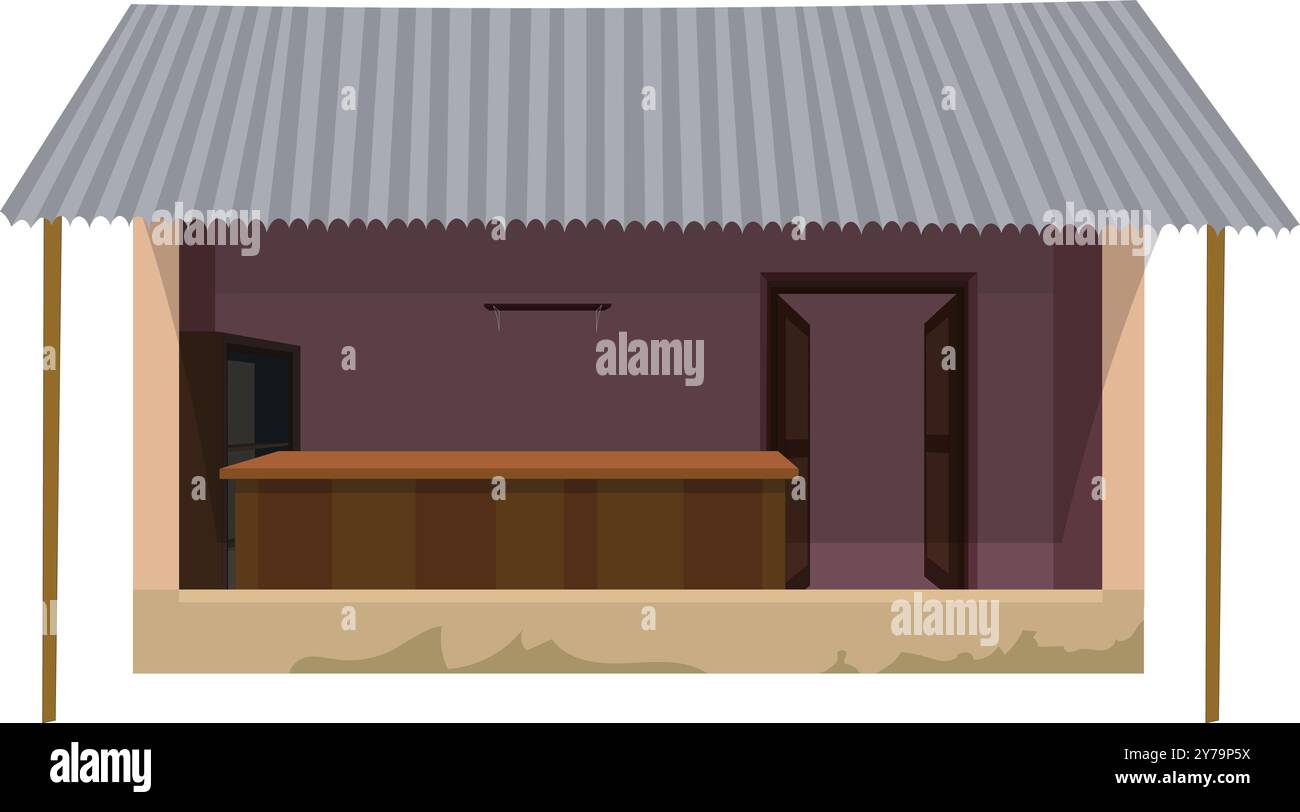 Village food shop empty room isolated with white background ...