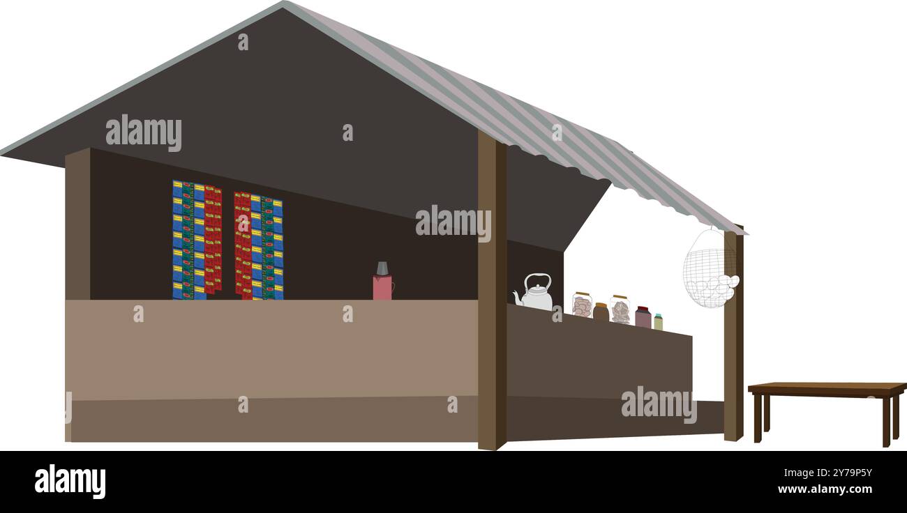 Indian village tea stall design. Tea stall vector illustration isolated ...