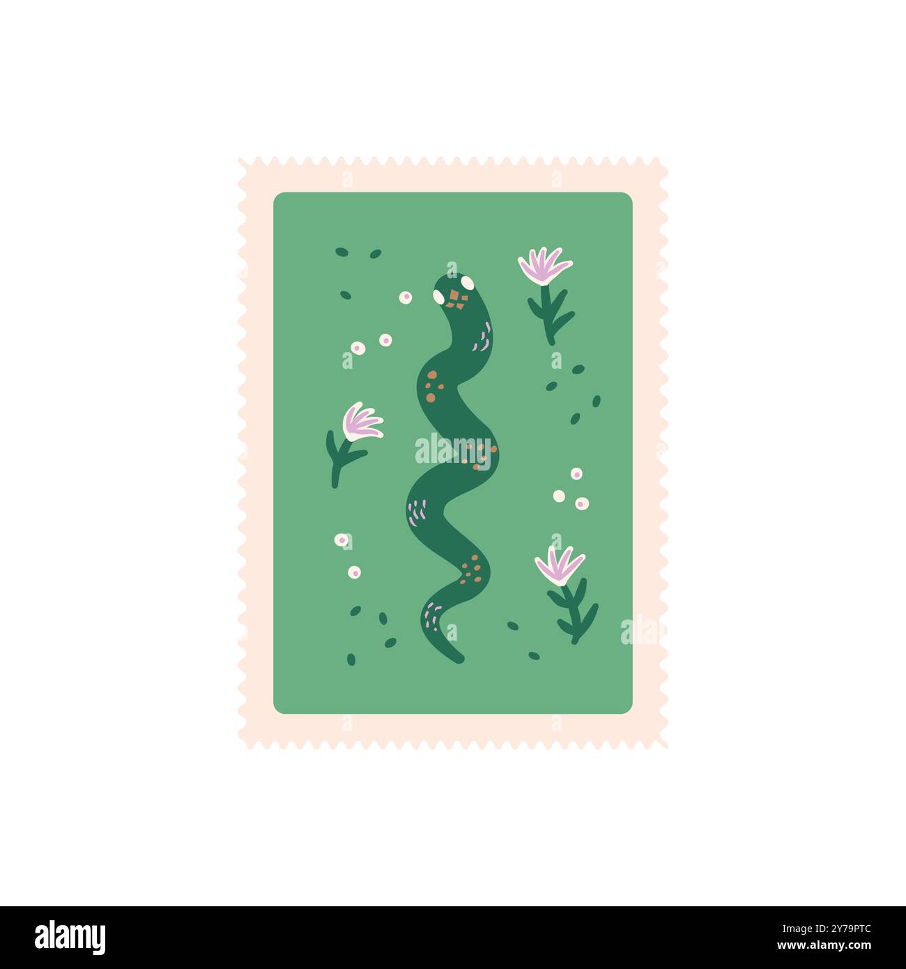 Stamp with snake. Reptile animal sticker. Vector hand drawn ...