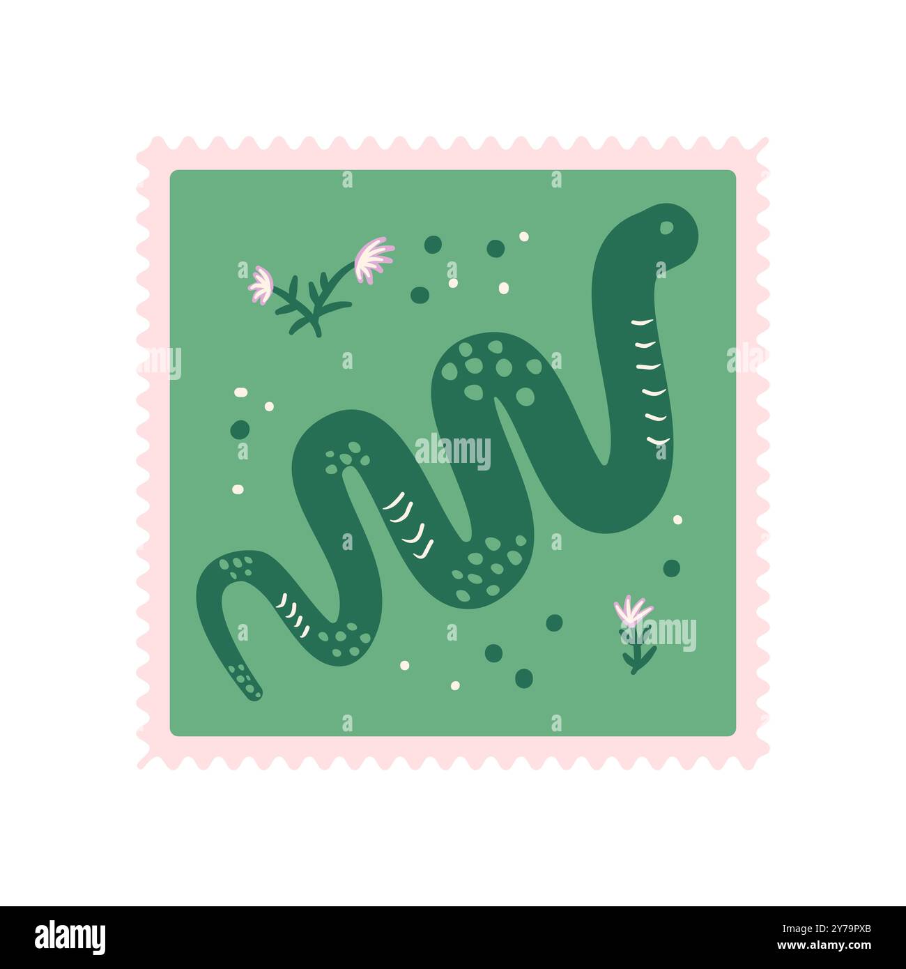 Stamp with snake. Reptile animal emblem sticker. Vector hand drawn flat ...