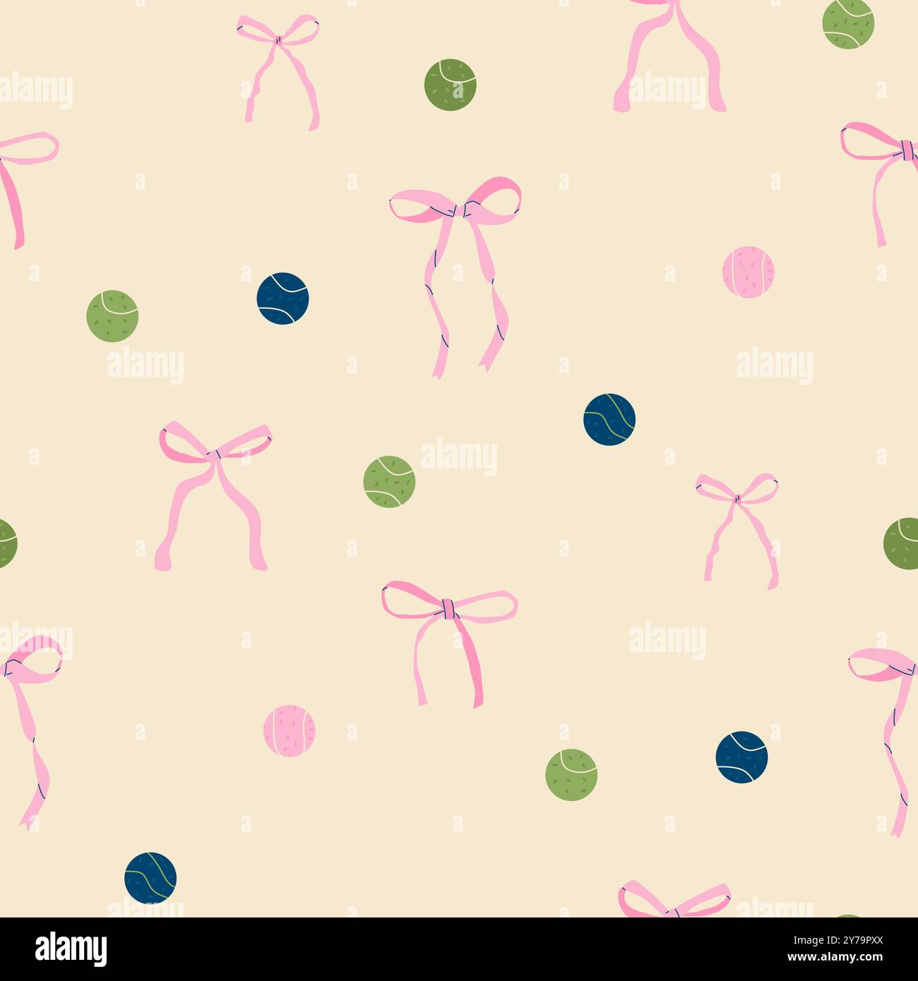 Tennis balls and bows seamless pattern. Preppy serve repeat background ...