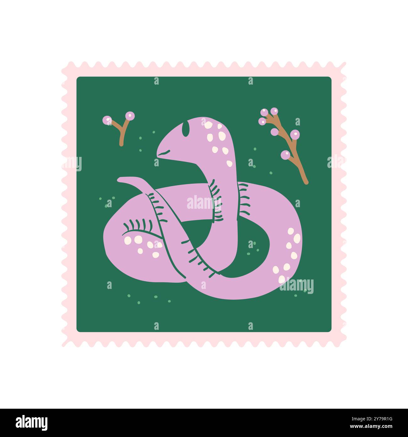 Snake post snake. Reptile animal square sticker. Vector hand drawn flat ...