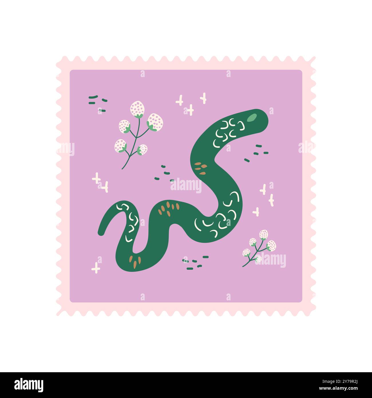 Crawling snake post snake. Reptile animal square sticker. Vector hand ...
