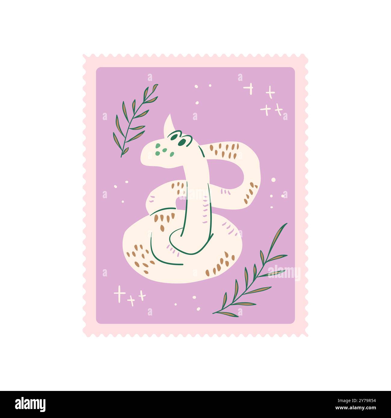 Stamp with snake. Reptile animal sticker. Vector hand drawn ...