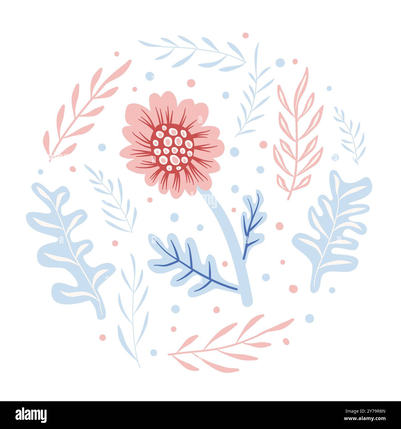Round floral emblem. Hand-drawn flowers and leaves emblem. Vector hand ...