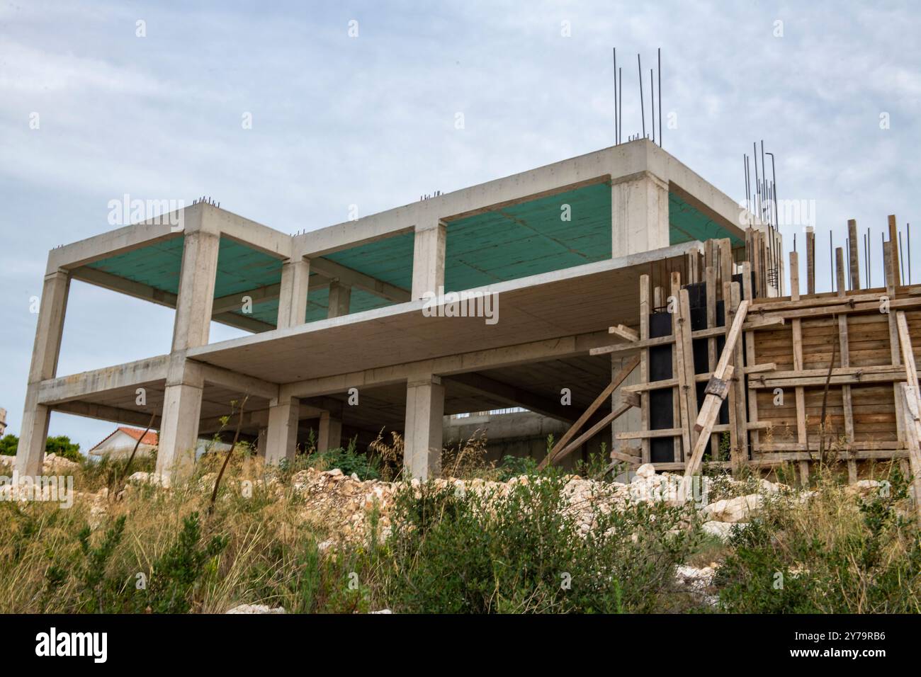 modern property under construction in Greece, reinforced concrete ...