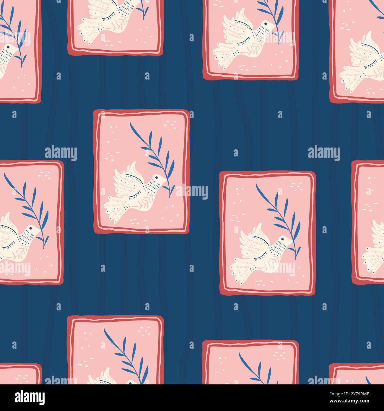 Dove of peace emblem seamless pattern. Flying pigeon holding an tree ...