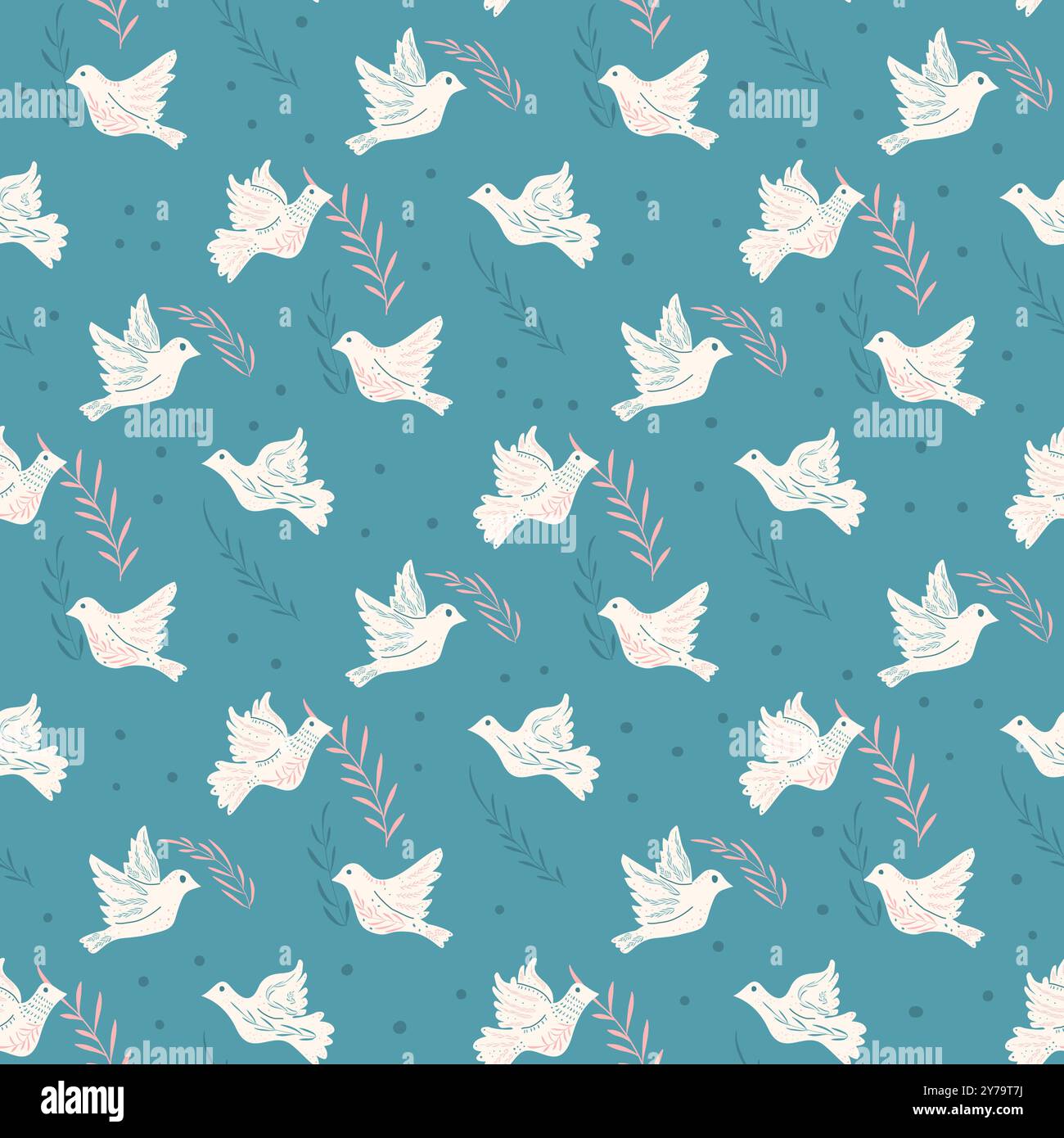 Pigeons seamless pattern. Flying birds on sky repeat background. Vector ...